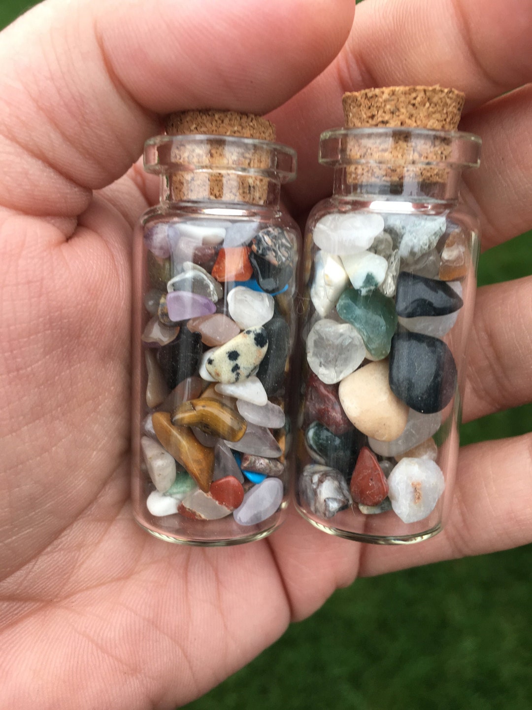 Large REAL GEM STONE Miniature Glass Bottle Kids Educational Party ...