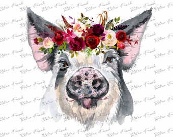 Pig With Flowers Sublimation Designs Downloads PNG Files | Etsy