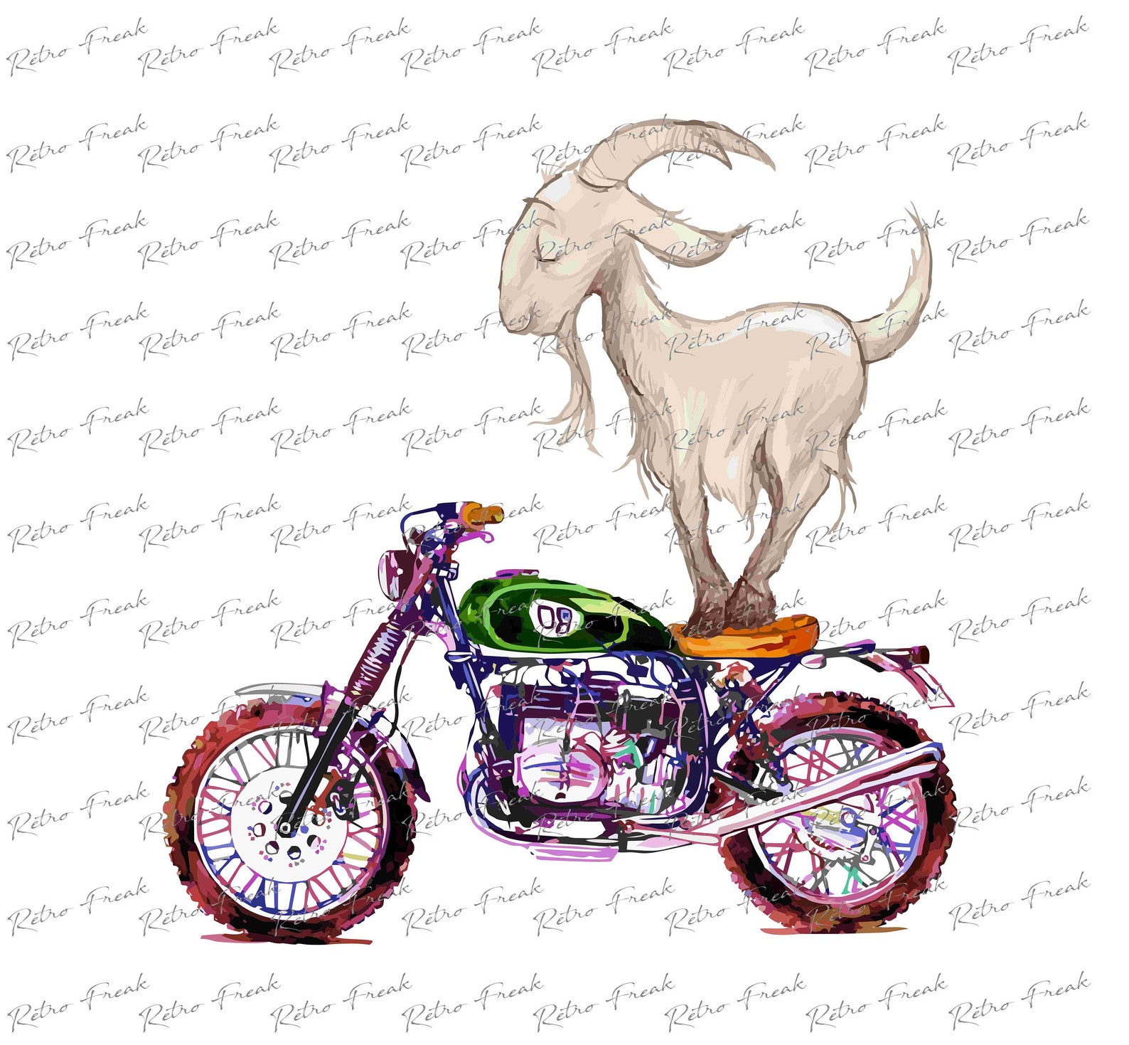Goat on Motorcycle Clipart Motorcycle Watercolor Sublimation Designs ...
