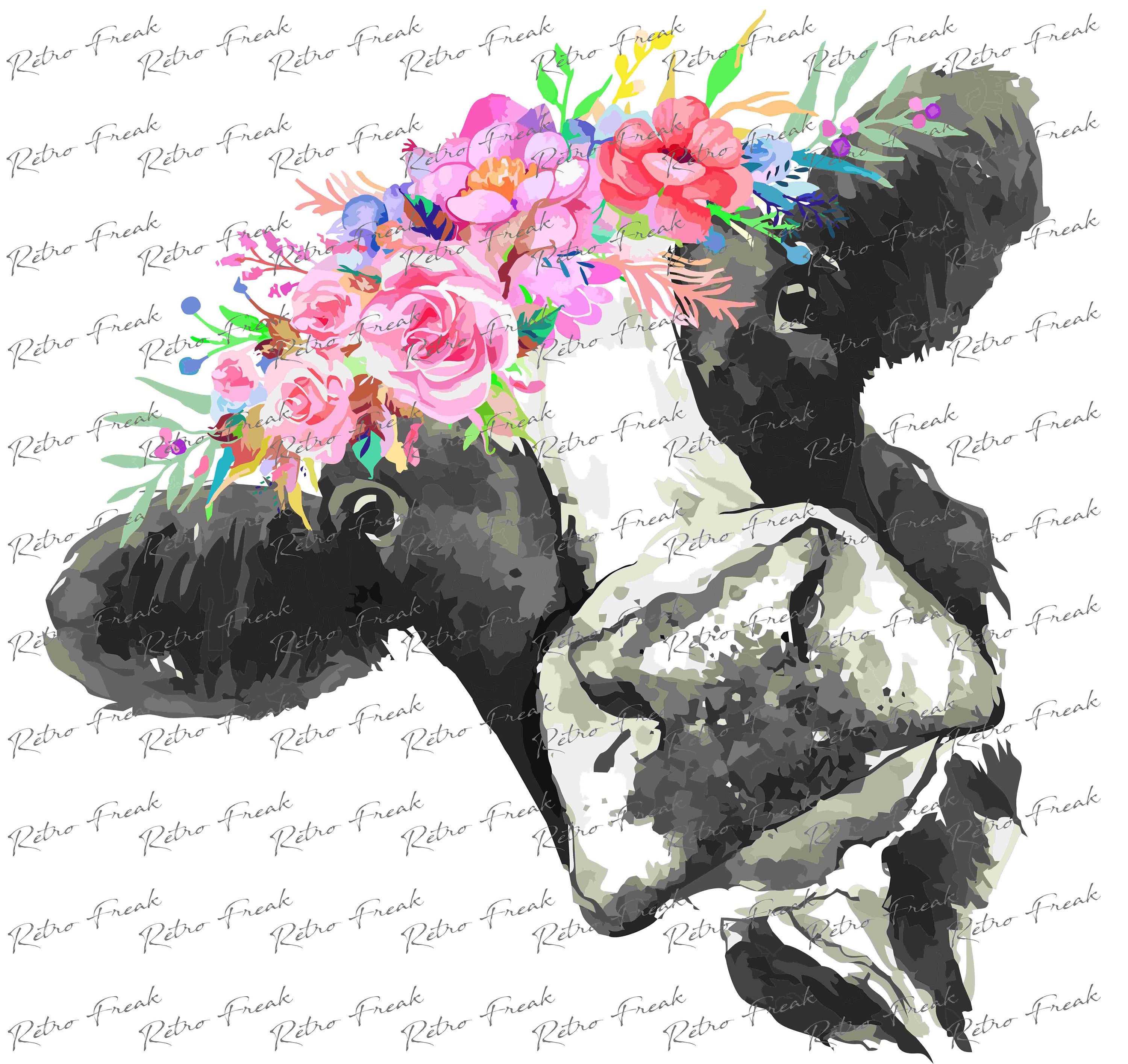 Cow With Flowers Sublimation Designs Download PNG Sublimation - Etsy