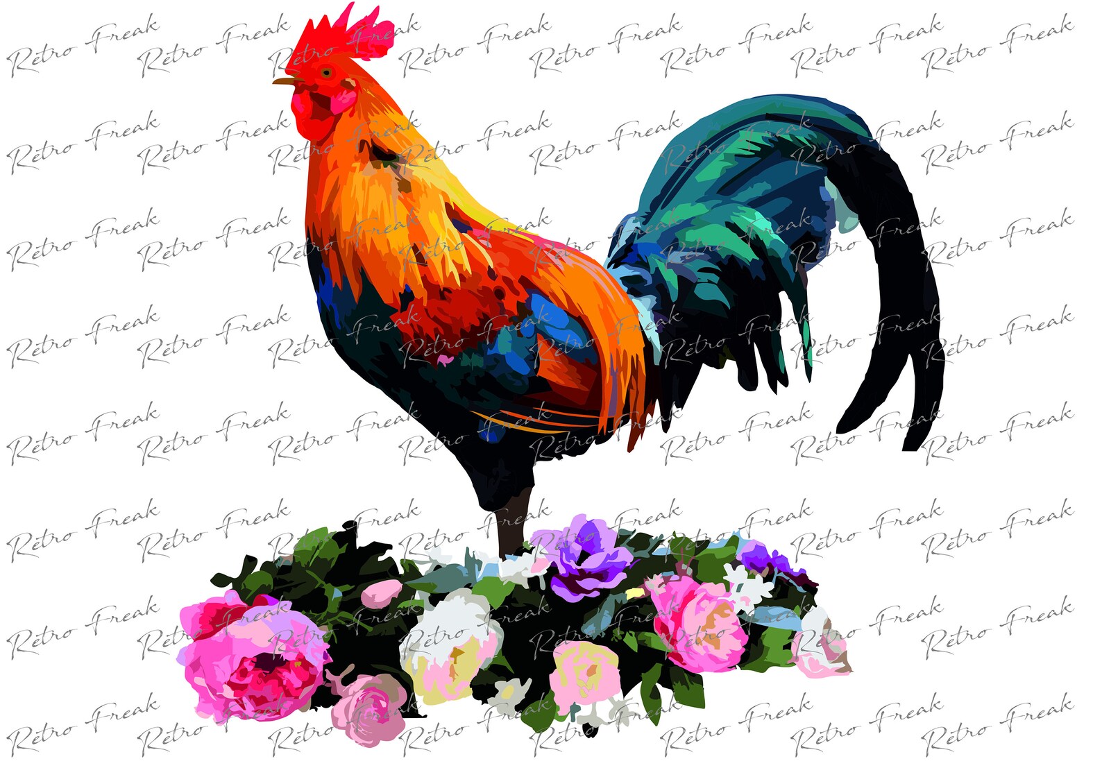 Rooster Flowers Sublimation Designs Sublimation Graphics - Etsy