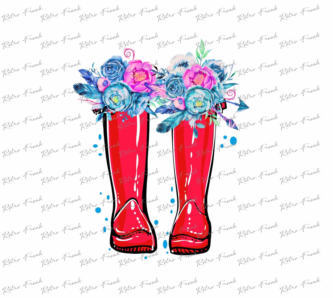 Boots Clip Art Wellies With Flowers Png Sublimation Designs PNG Tshirt ...