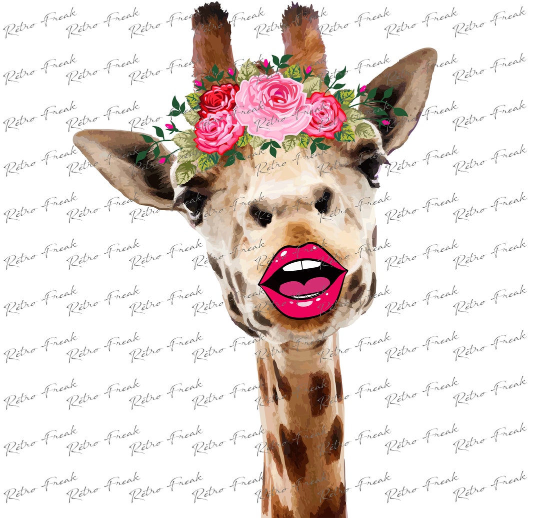 Sublimation Designs Giraffe With Flowers Lips Download PNG Sublimation ...