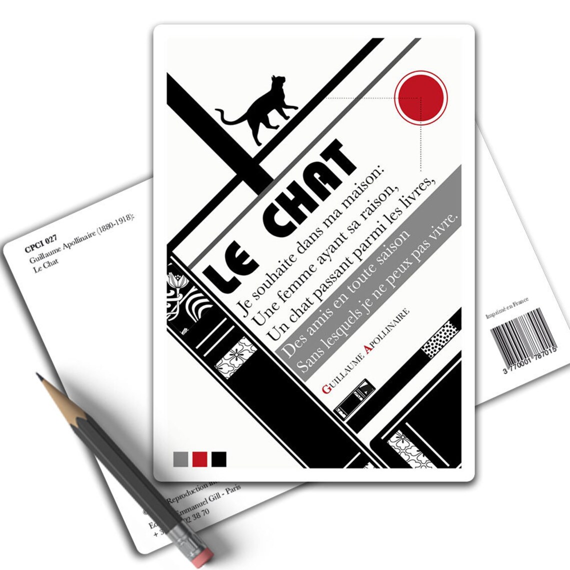 Poster Poetry Guillaume Apollinaire Le Chat - Poem Illustration Bauhaus ...