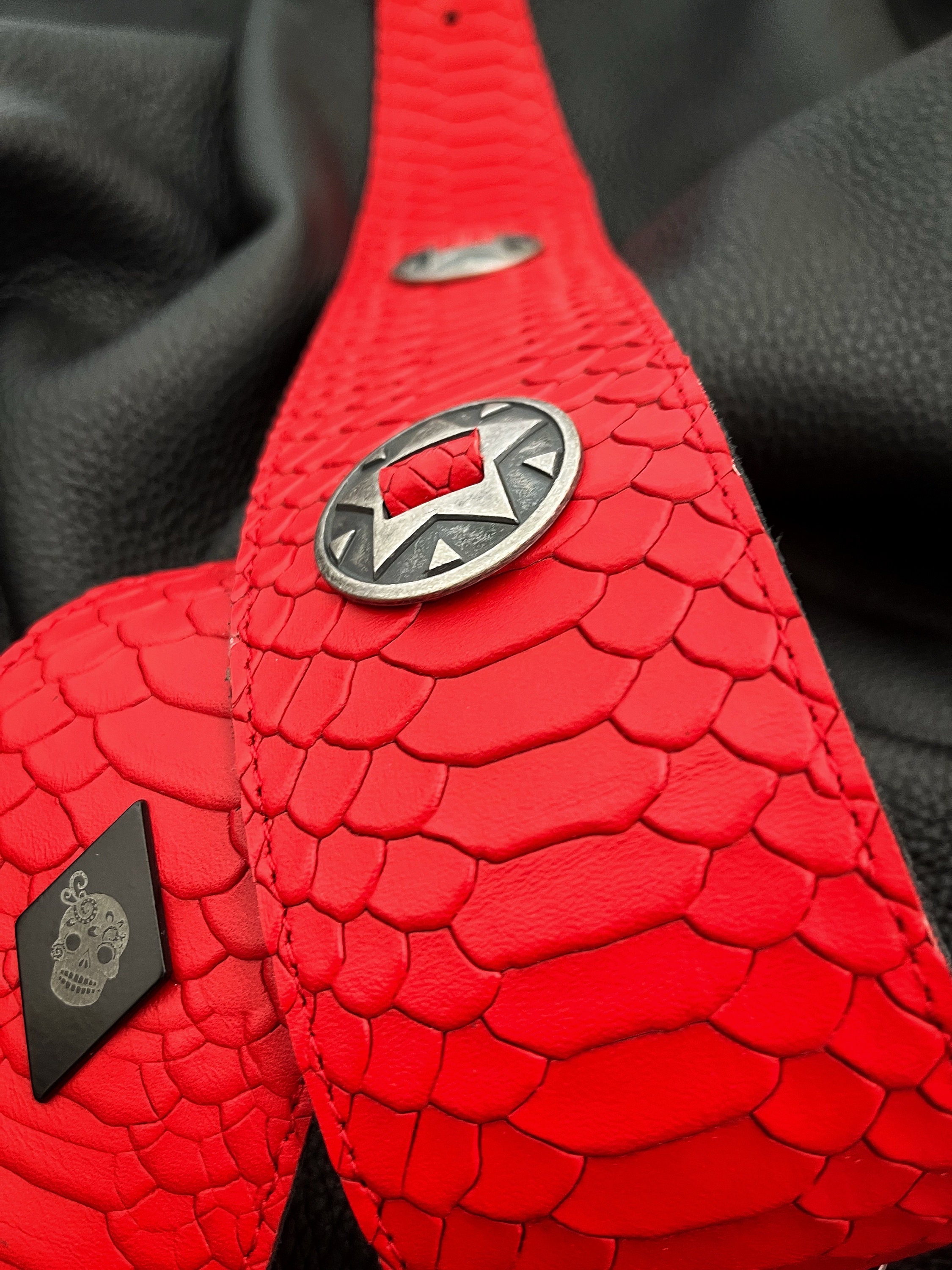 Red Snake Leather Guitar Strap, With Star Conchos - Etsy