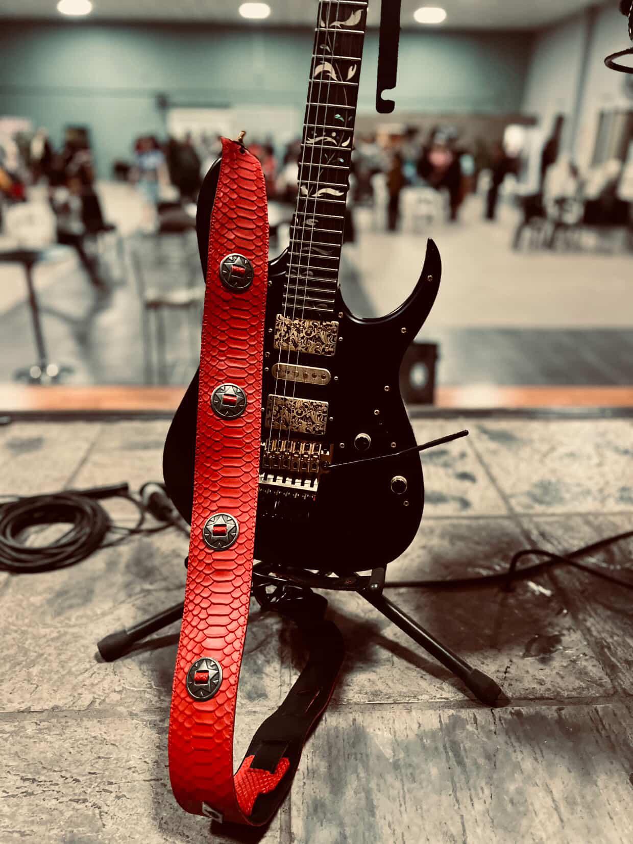 Red Snake Leather Guitar Strap, With Star Conchos - Etsy