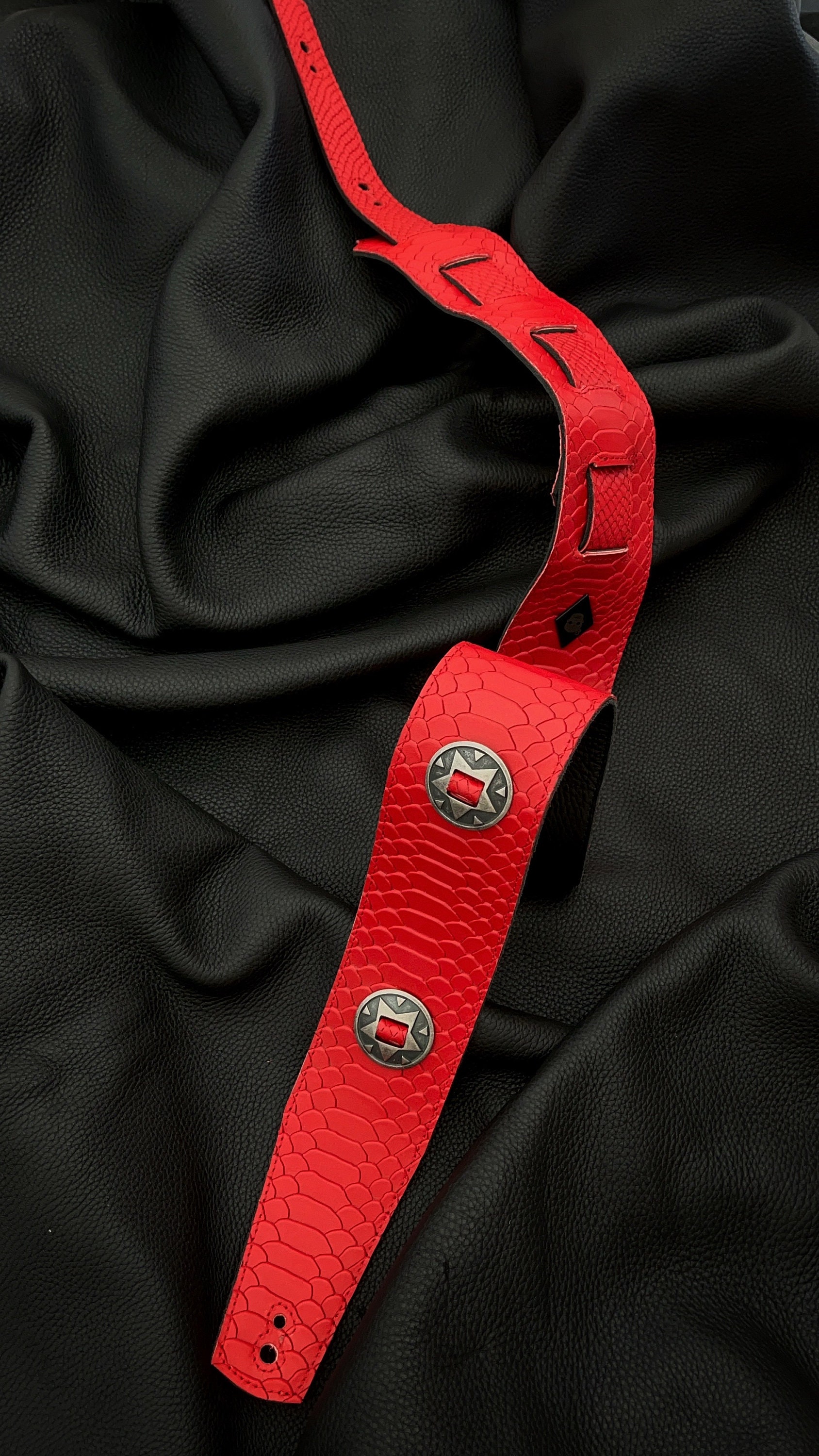 Red Snake Leather Guitar Strap, With Star Conchos - Etsy