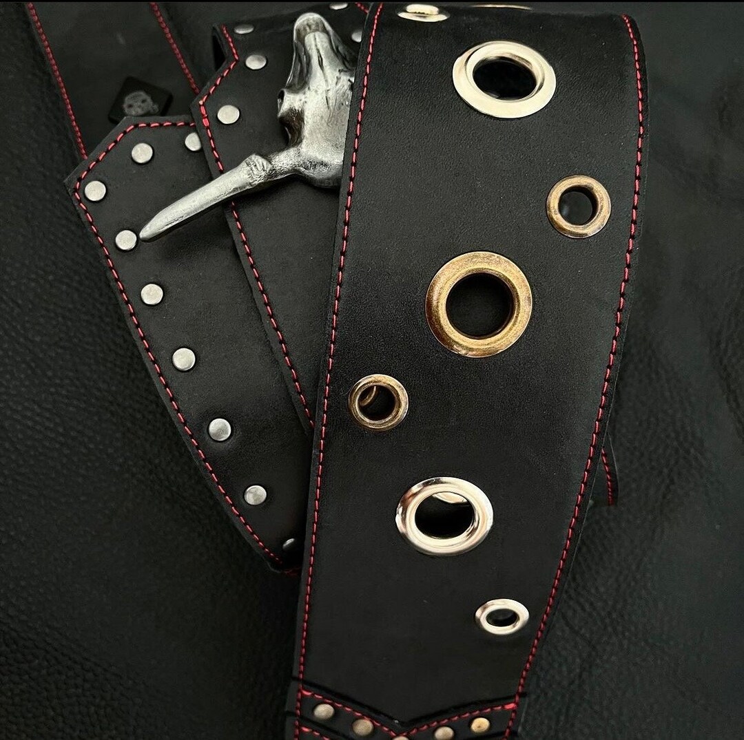 Leather Guitar Strap With Eyelets and Skulls - Etsy