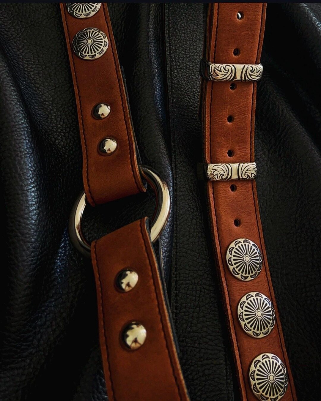 Genuine Leather Guitar Strap With Conchos and Shoulder Pad - Etsy