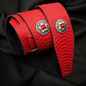Red Snake Leather Guitar Strap, With Star Conchos - Etsy