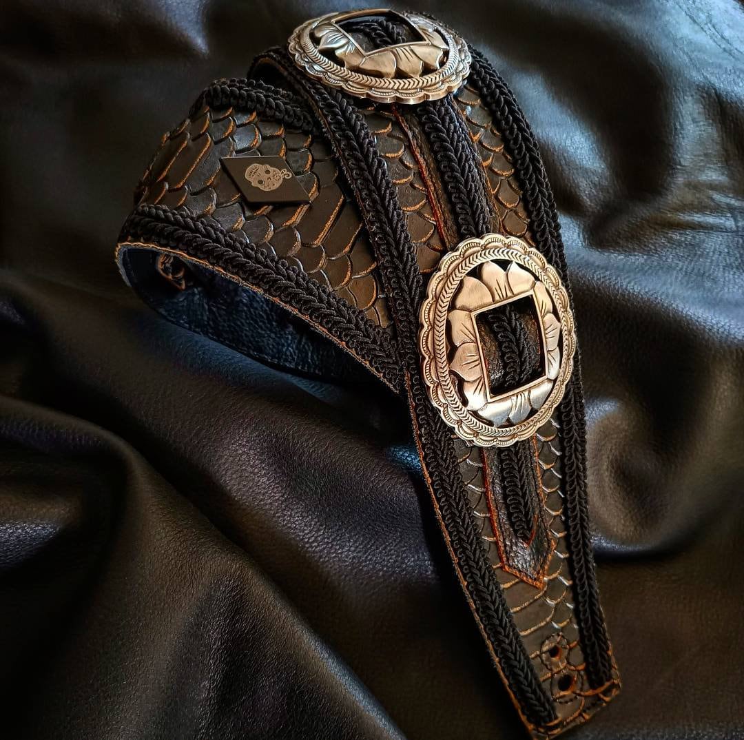 Black Snake Leather Conchos Guitar Strap - Etsy