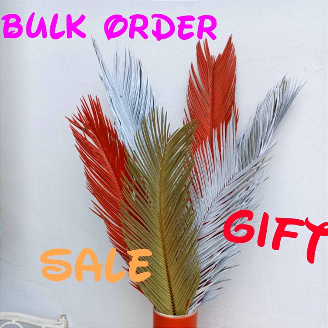 40" MIX LARGE PALM Leaves(10pcs), White-burnt Orange Tone, Bulk Order ...
