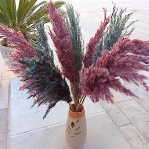 FLUFFY NAVY-VIOLET Pampas Grass Mix Bouquet 40", Dried Flowers ...
