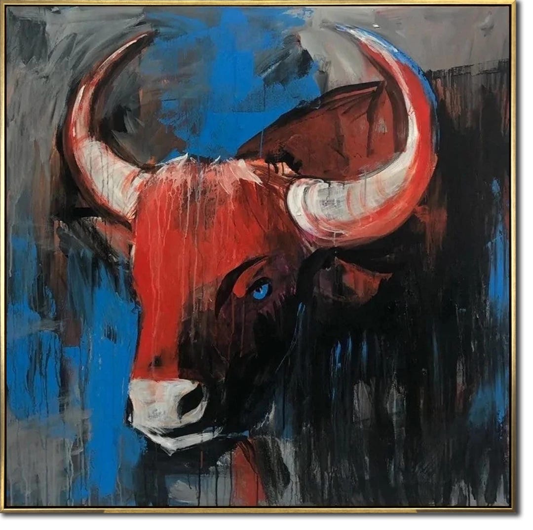 Abstract Bull Paintings on Canvas Acrylic Animal Head Art Colorful ...