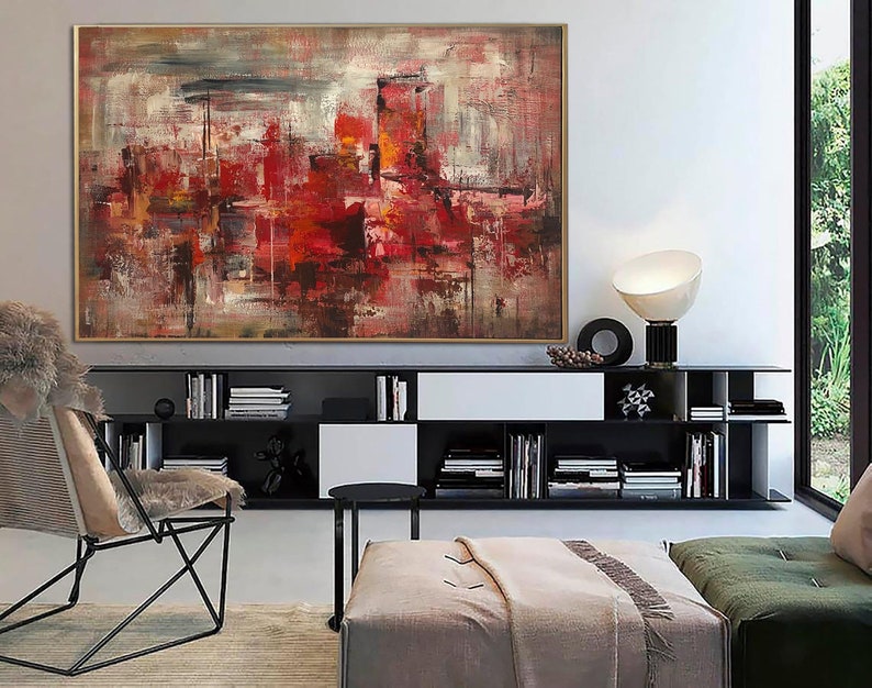 Large Abstract Red Paintings on Canvas Acrylic Impressionist - Etsy