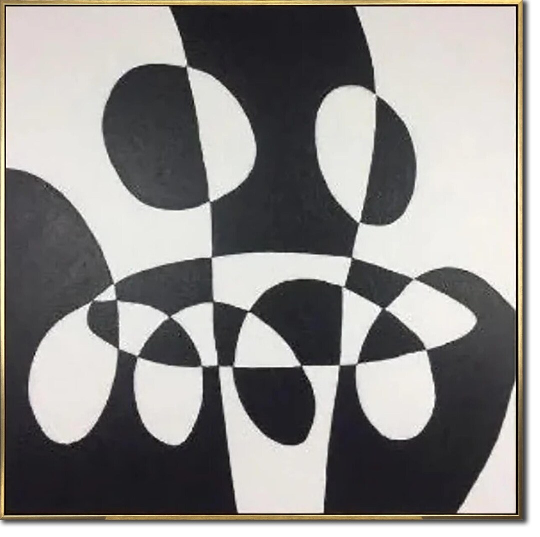 Large Monochrome Abstract Painting Black and White Minimalist Canvas ...