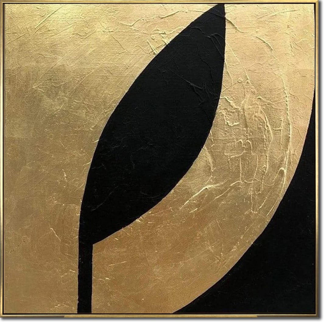 Abstract Black Painting on Canvas Gold Wall Art Gold Leaf Art Heavy ...