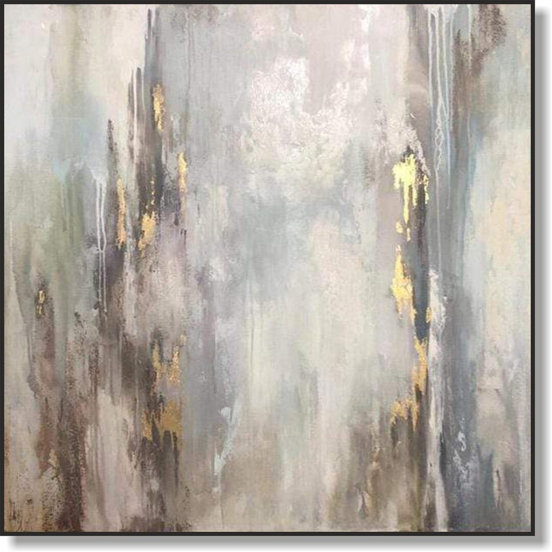 Elegant Abstract Art With Gold Accents Modern Minimalist Grey and White ...