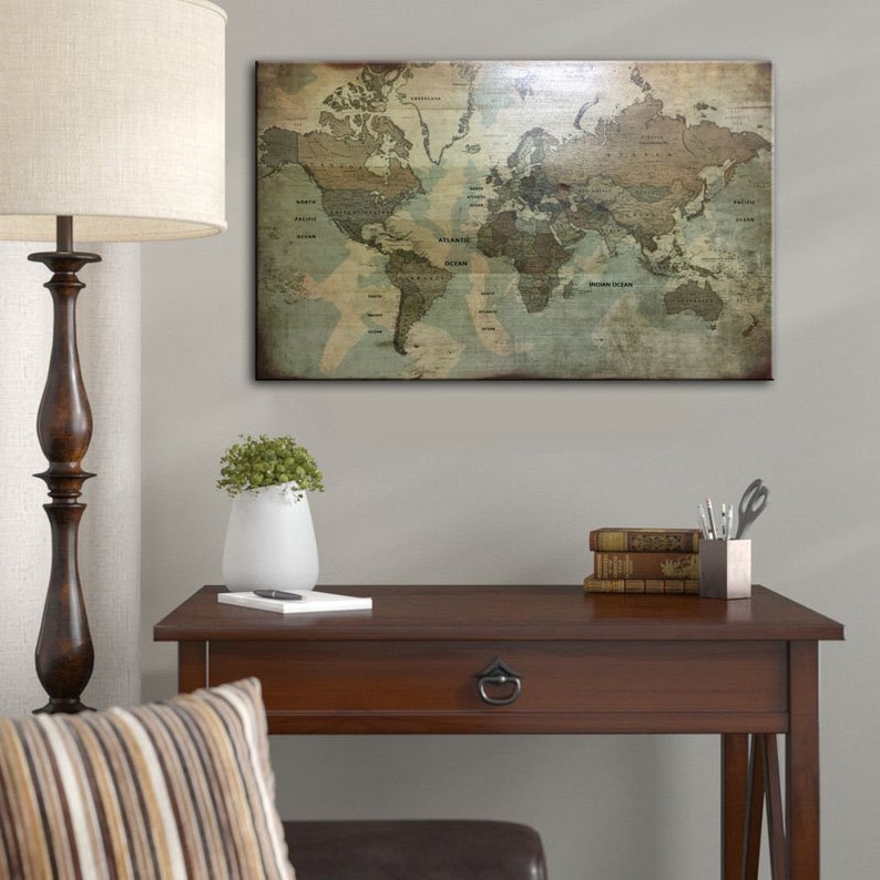 Wood World Map Wall Art Map of the World Print on Wood Natural - Etsy