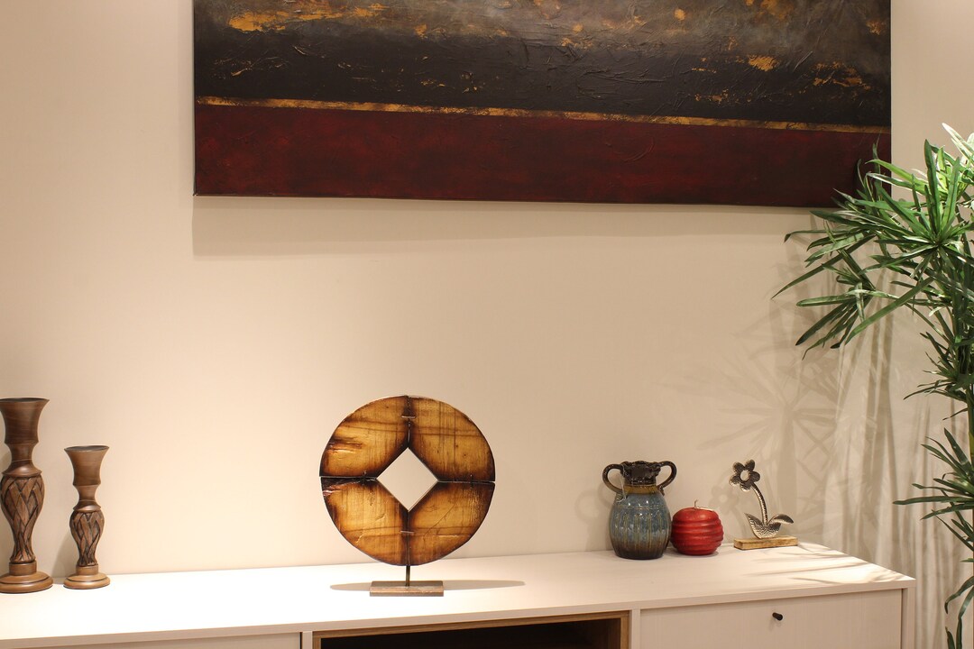 16x14.5 Original Round Wood Sculpture Abstract Coin Table Statue ...