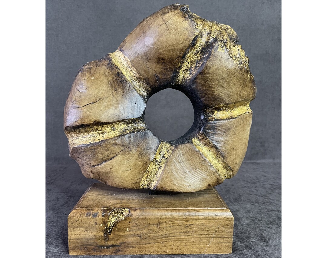 Original Round Wood Sculpture Sun Table Statue Wood Decor Original ...