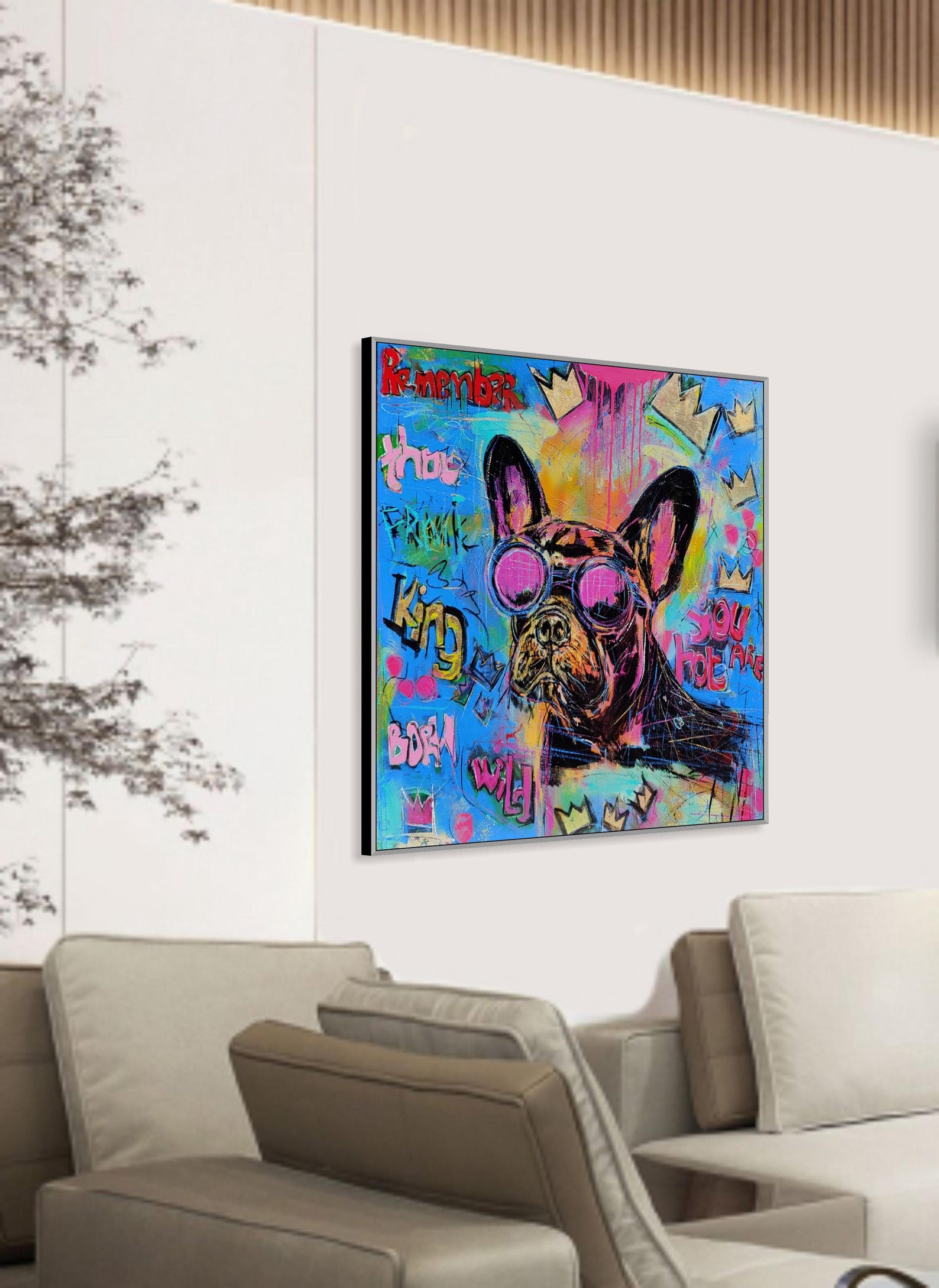 Abstract Colorful Dog Pop Art Portrait Painting on Canvas Modern ...