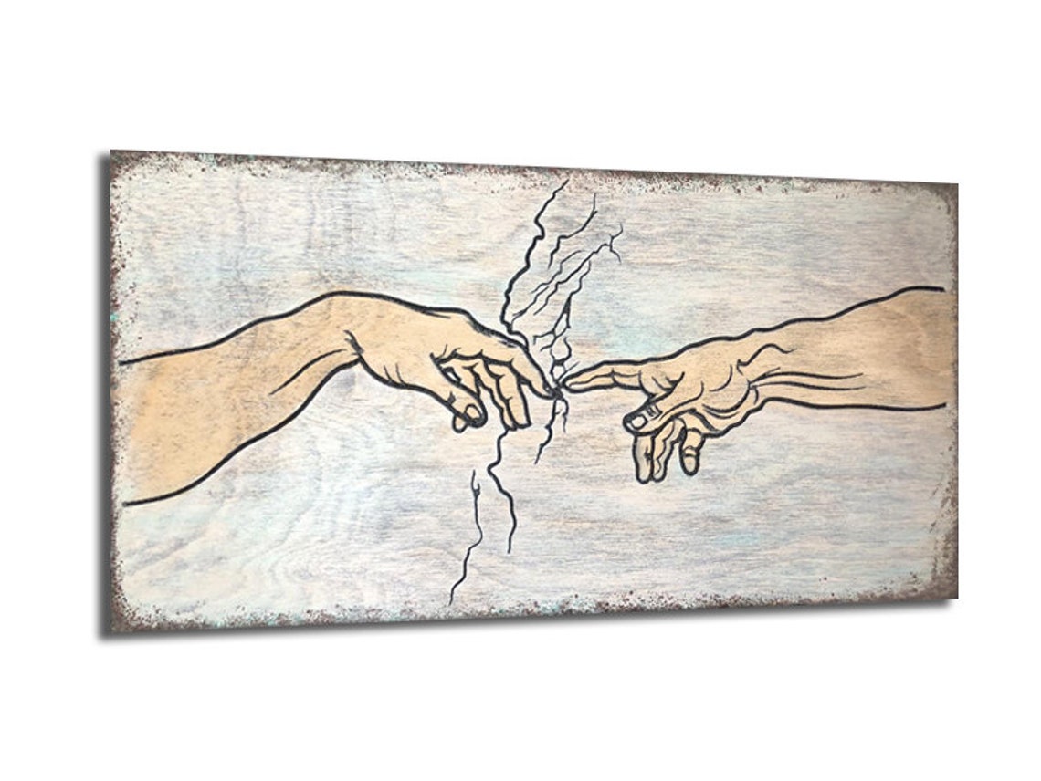 The Creation of Adam Touch Of God Wood Wall Art Living Room | Etsy