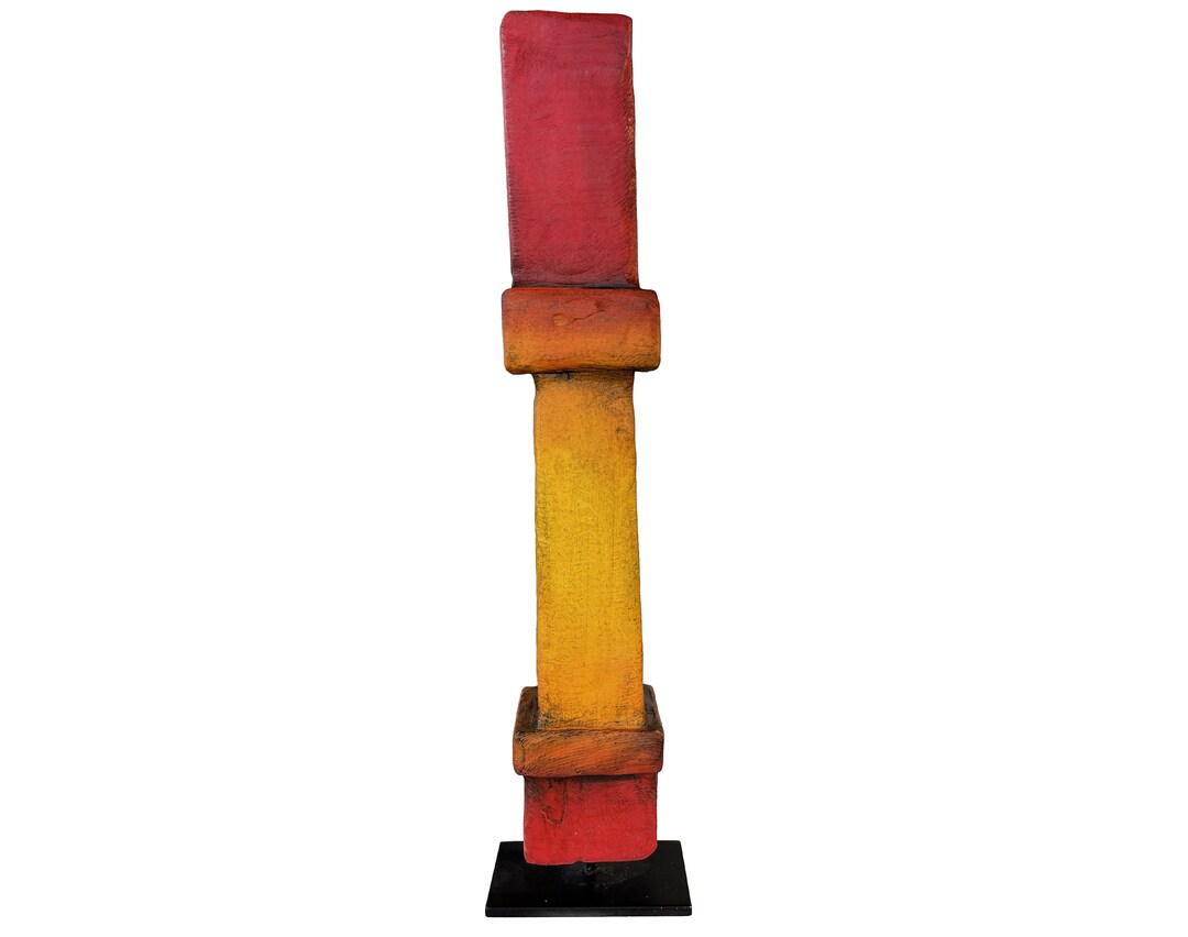 Abstract Red Totem Original Wooden Sculpture Hand-carved Art for Table ...