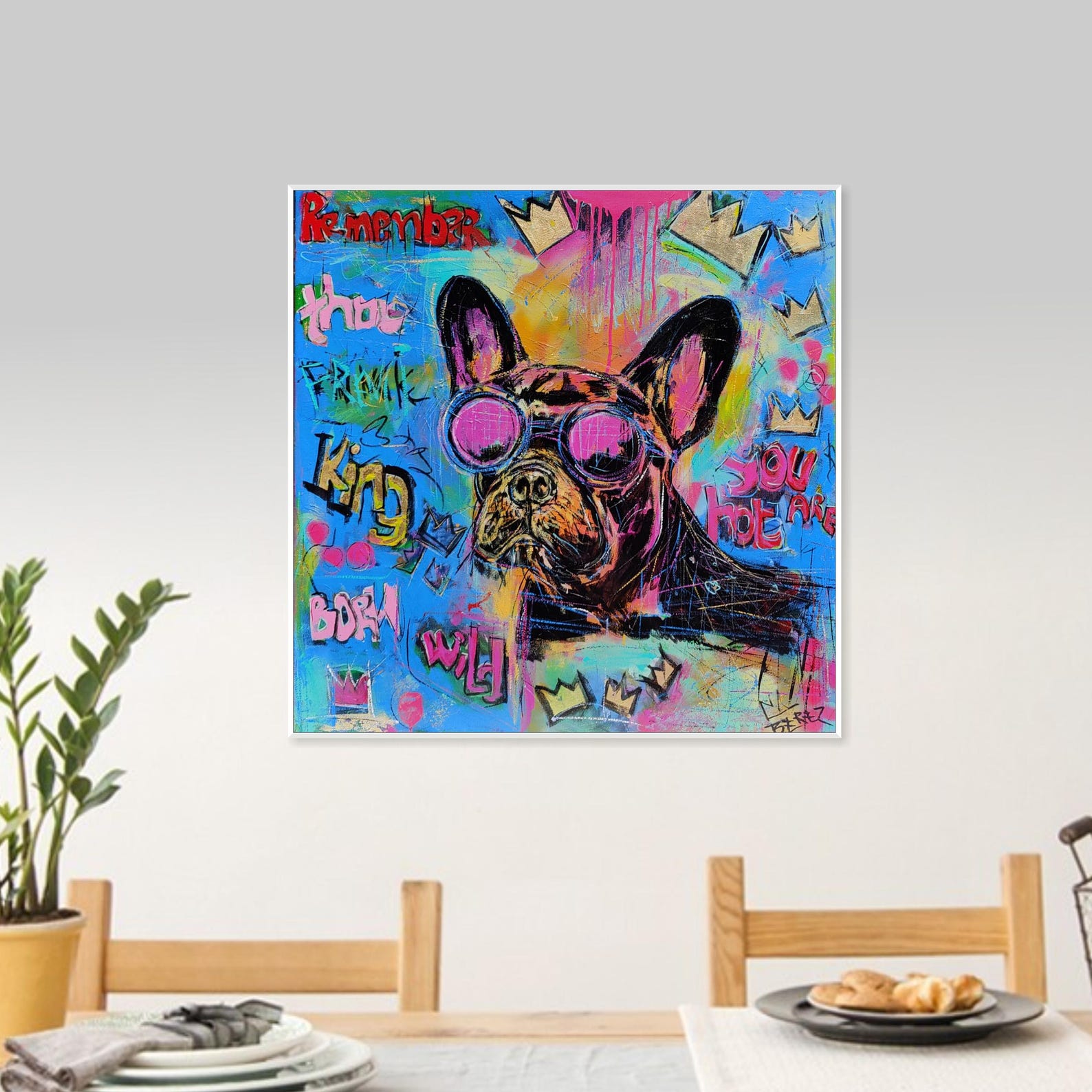 Abstract Colorful Dog Pop Art Portrait Painting on Canvas Modern ...