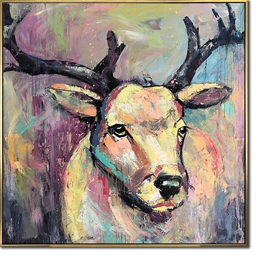 Colorful Abstract Deer Painting on Canvas Modern Vibrant Wildlife ...