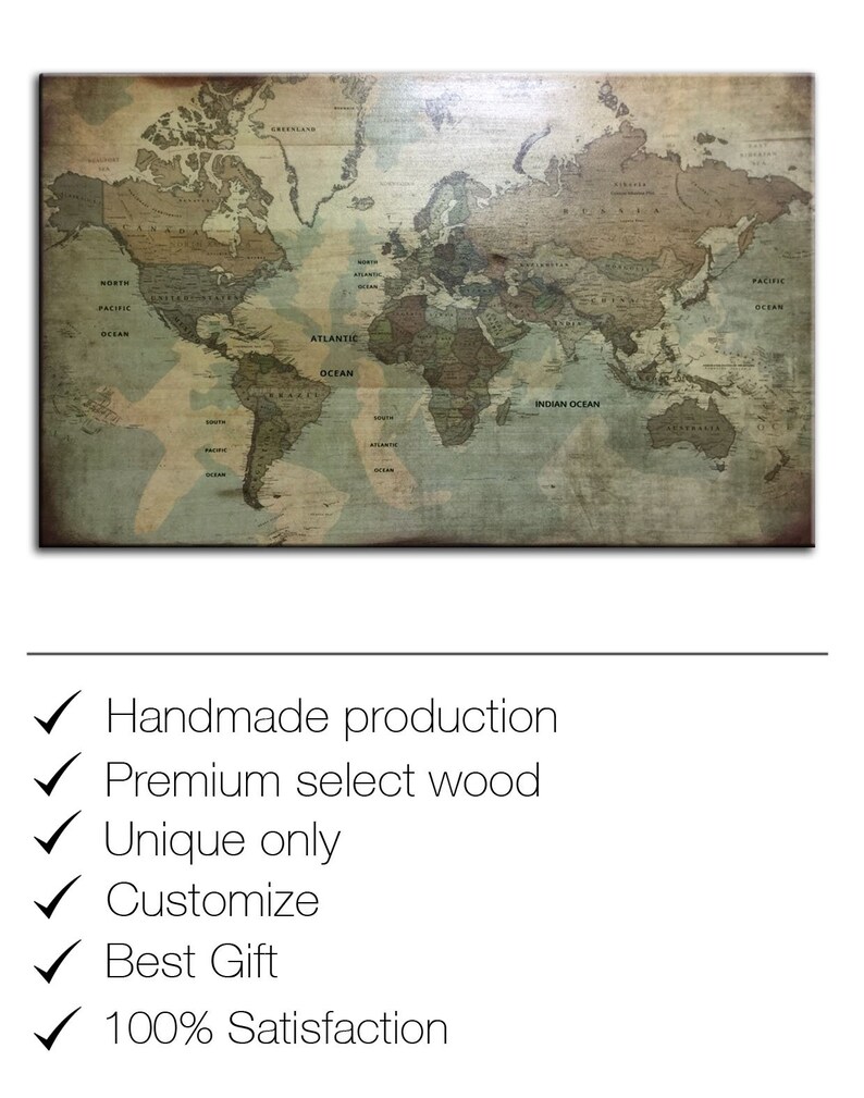 Wood World Map Wall Art Map Of The World Print On Wood Natural | Etsy