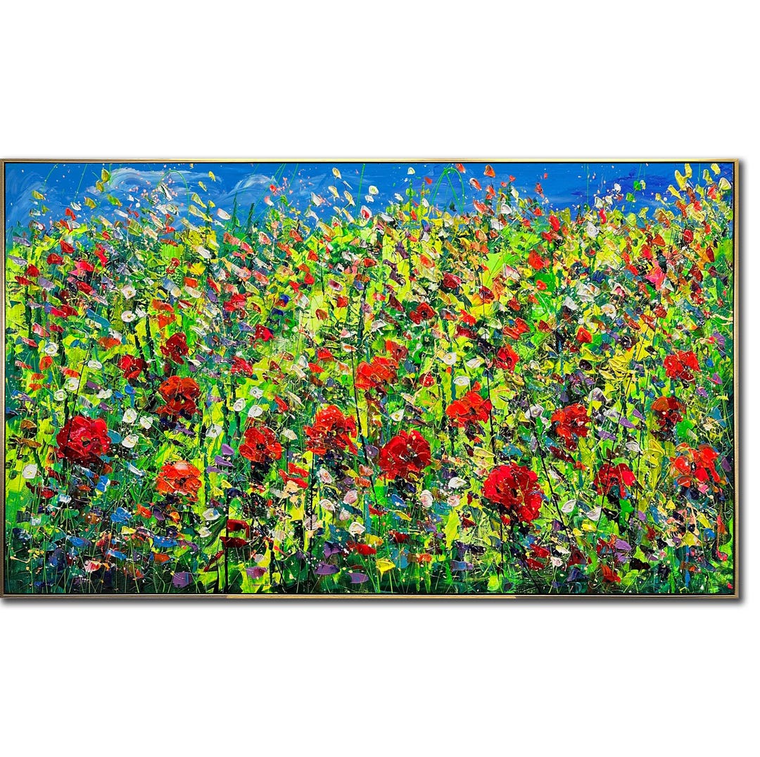 Flower Painting Acrylic Abstract Red Poppy Painting Modern Painting on ...