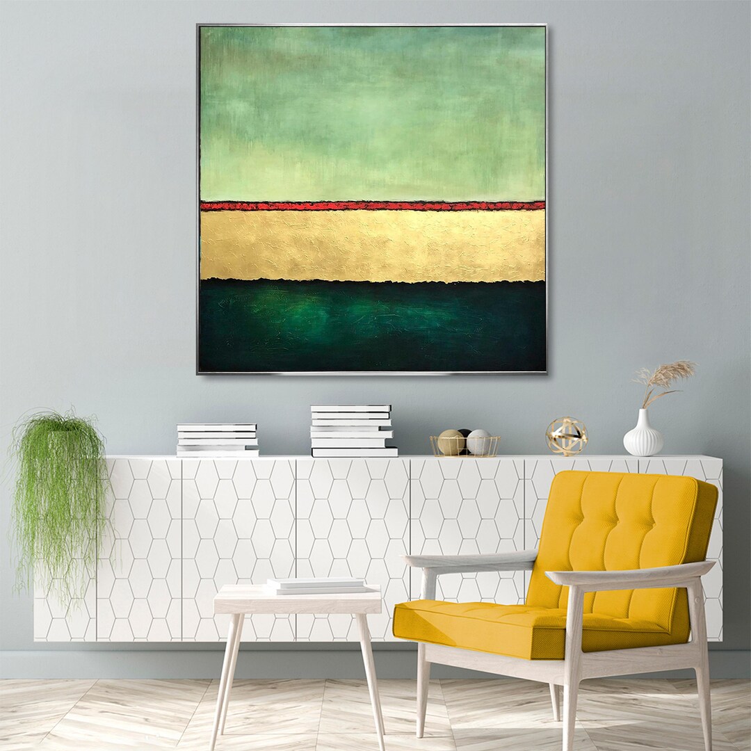 Large Rothko Inspired Abstract Painting – Green Gold Red Minimalist ...