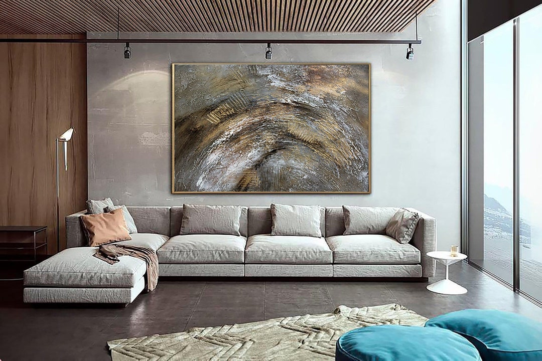 Large Neutral Abstract Painting – Textured Earth Tone Canvas Acrylic ...