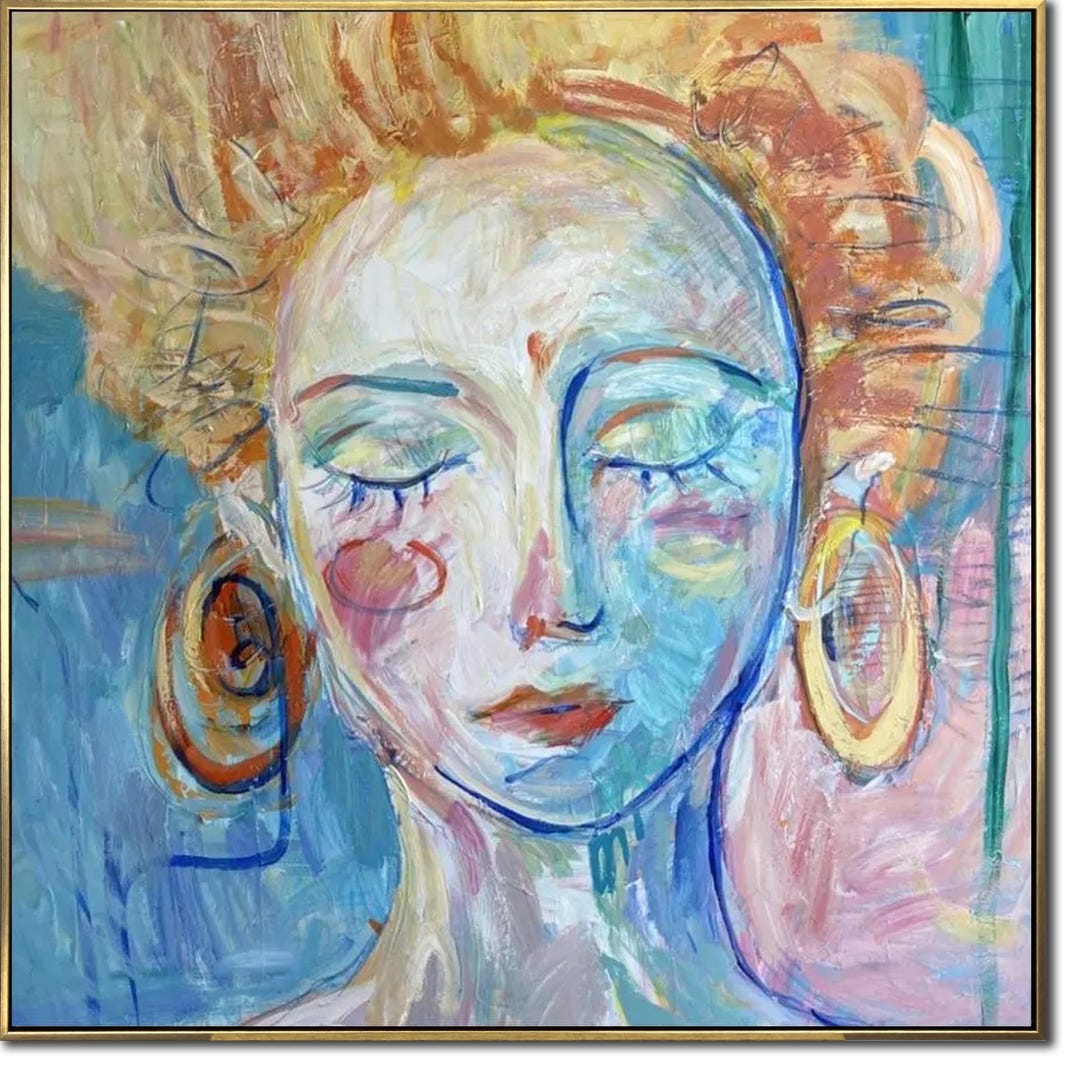 Abstract Woman Portrait Painting Colorful Female Face Art Emotional ...