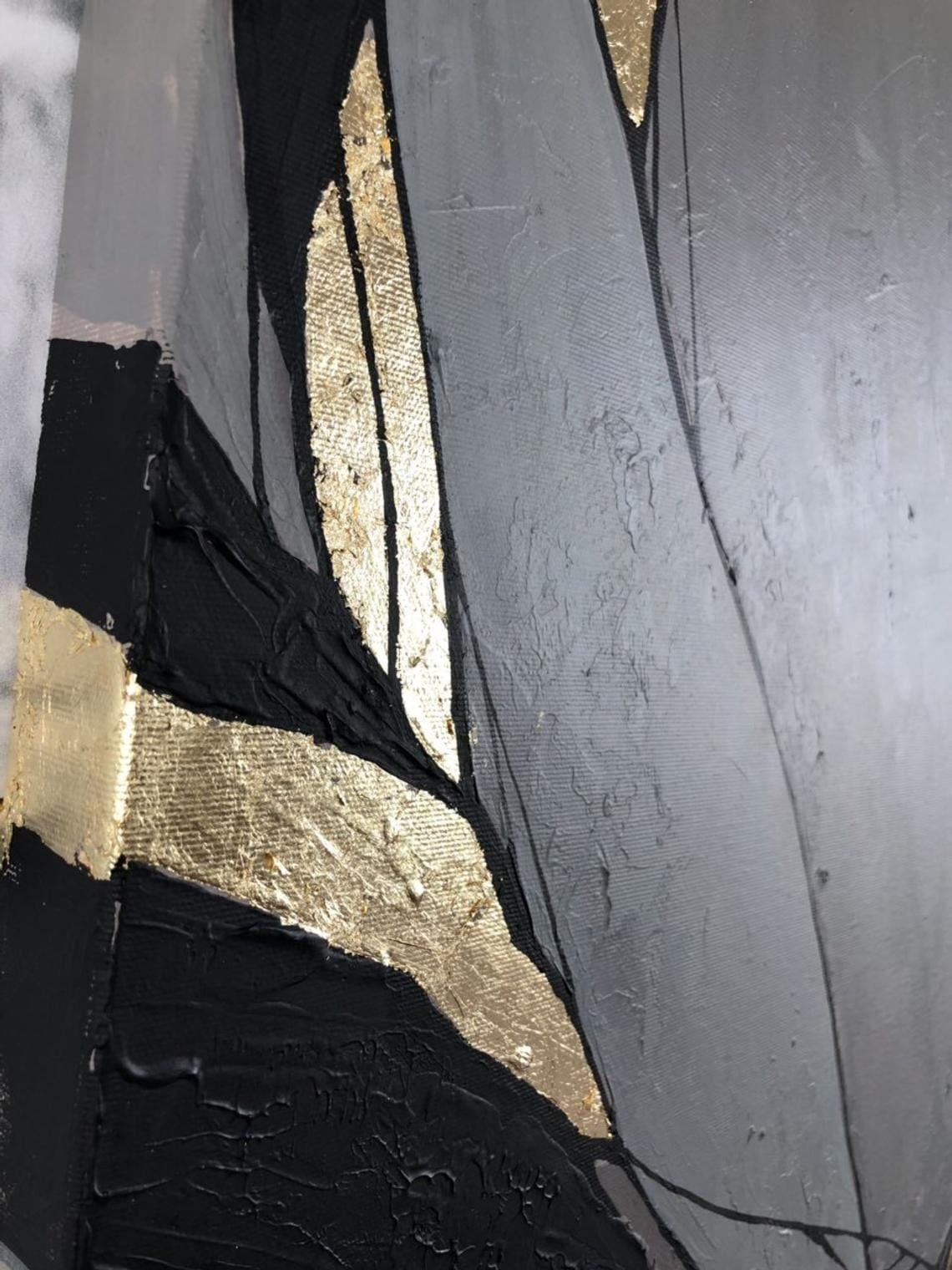 Original Gold Leaf Painting Large Abstract Painting Gray - Etsy