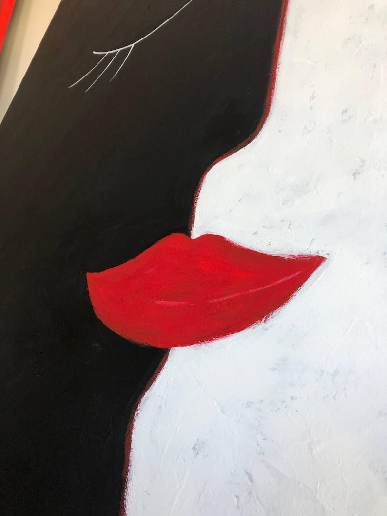 Large Minimalist Faces Painting – Black and White Figurative Acrylic ...