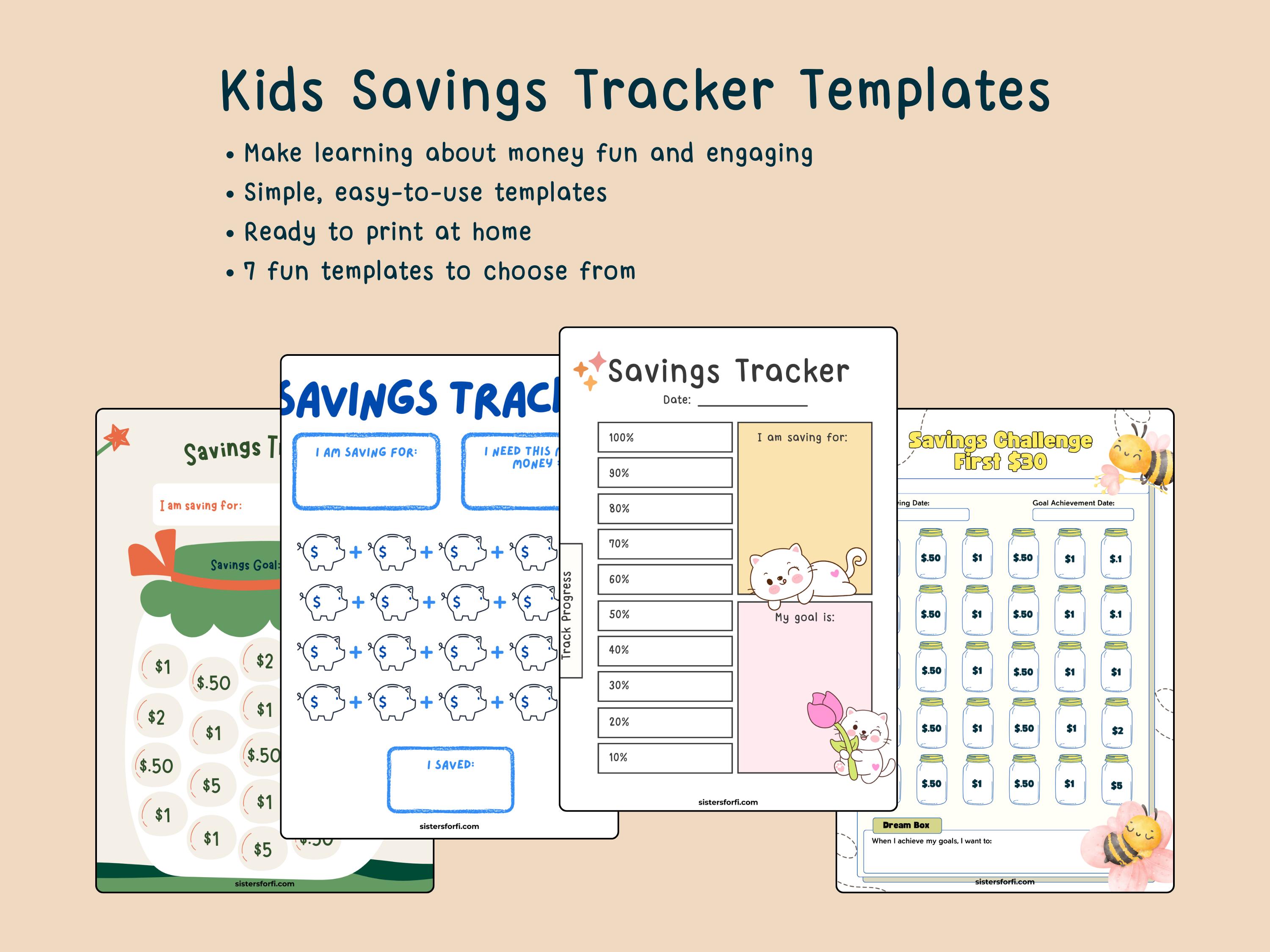 Kids Savings Tracker Templates | 7 Fun Designs (digital Download) - Etsy