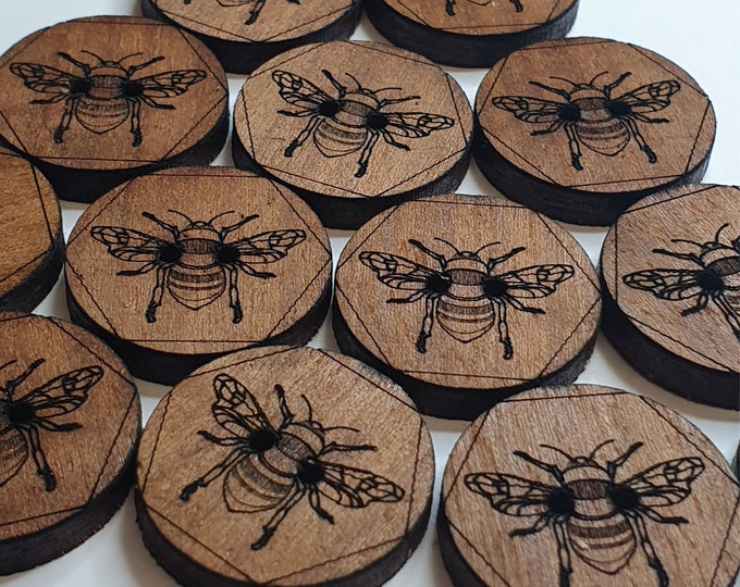 8 Bumble Bee25 Mm Round Wooden Buttons Laser Cut Handmade - Etsy UK