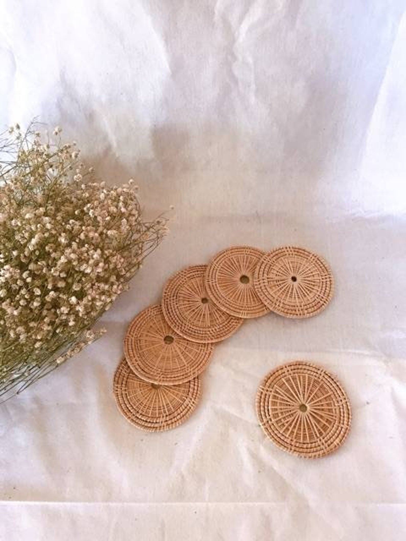Rattan Coaster, Woven Coaster, Straw Coaster, Plate Mat, Water Hyacinth ...