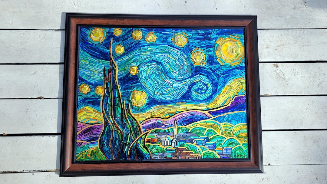 Large Starry Night Van Gogh: Rainbow-reflective, Framed, Resin ...