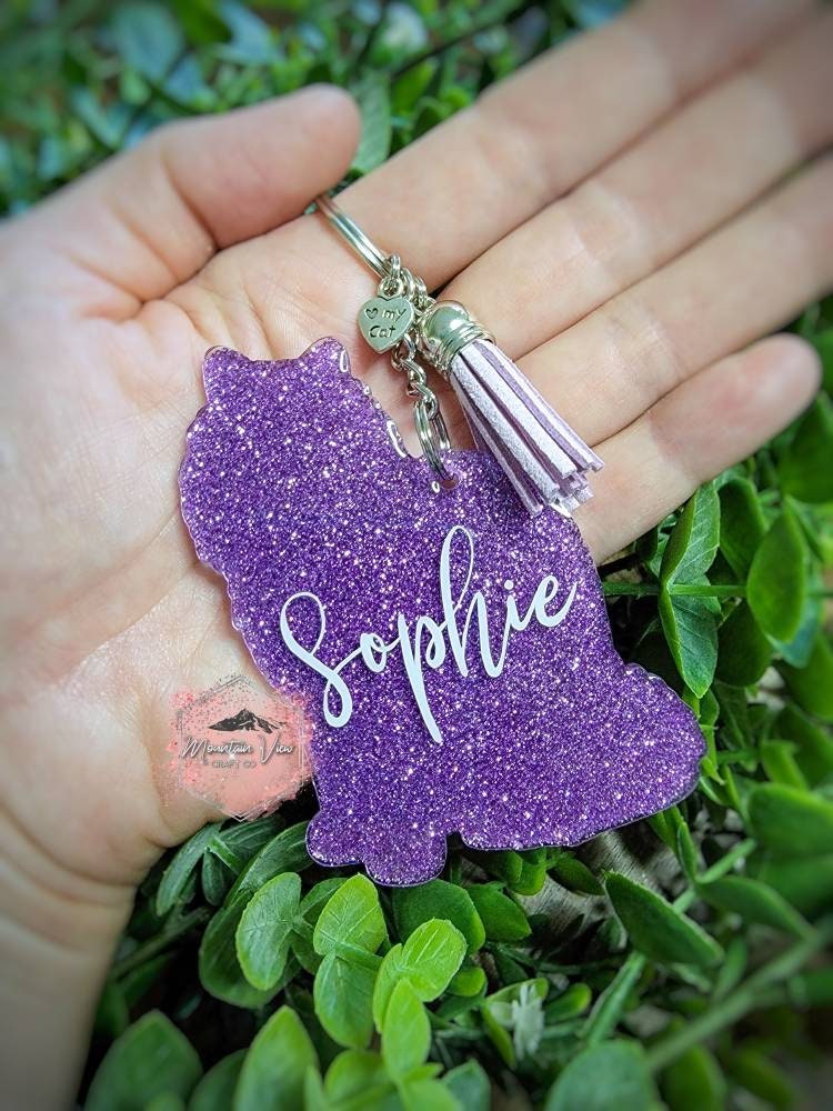 Customizable Cat Mom Glitter Keychain Personalized Cat Mom - Etsy