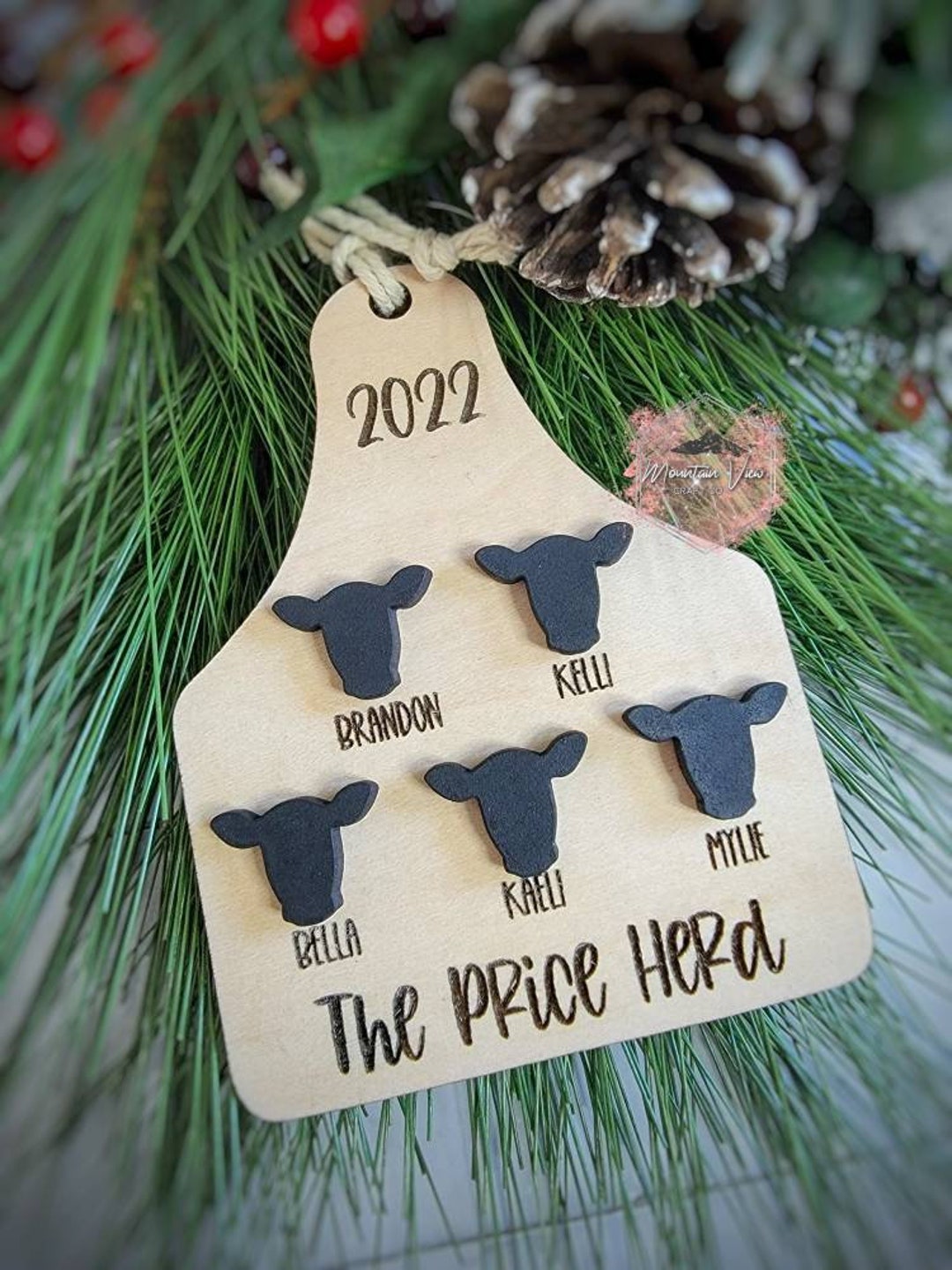 Personalized Cow Family Ornament, Cow Tag Ornament, Personalized Family ...
