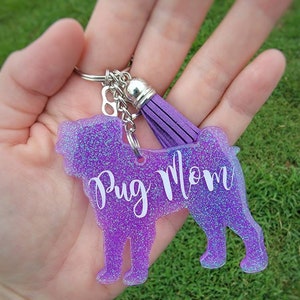 Customizable Pug Keychain, Personalized Pug Keychain, Pug Mom, Pug ...