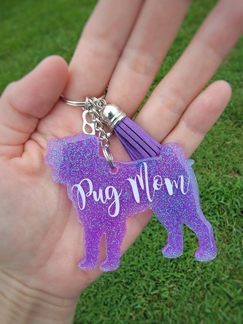 Customizable Pug Keychain Personalized Pug Keychain Pug Mom - Etsy