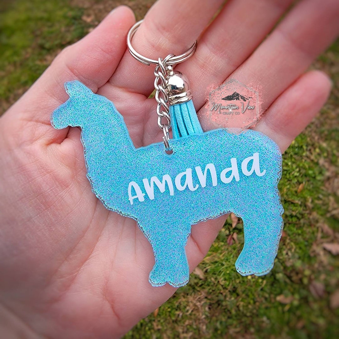 Customizable Llama Glitter Keychain, Personalized Llama Keychain, Llama ...