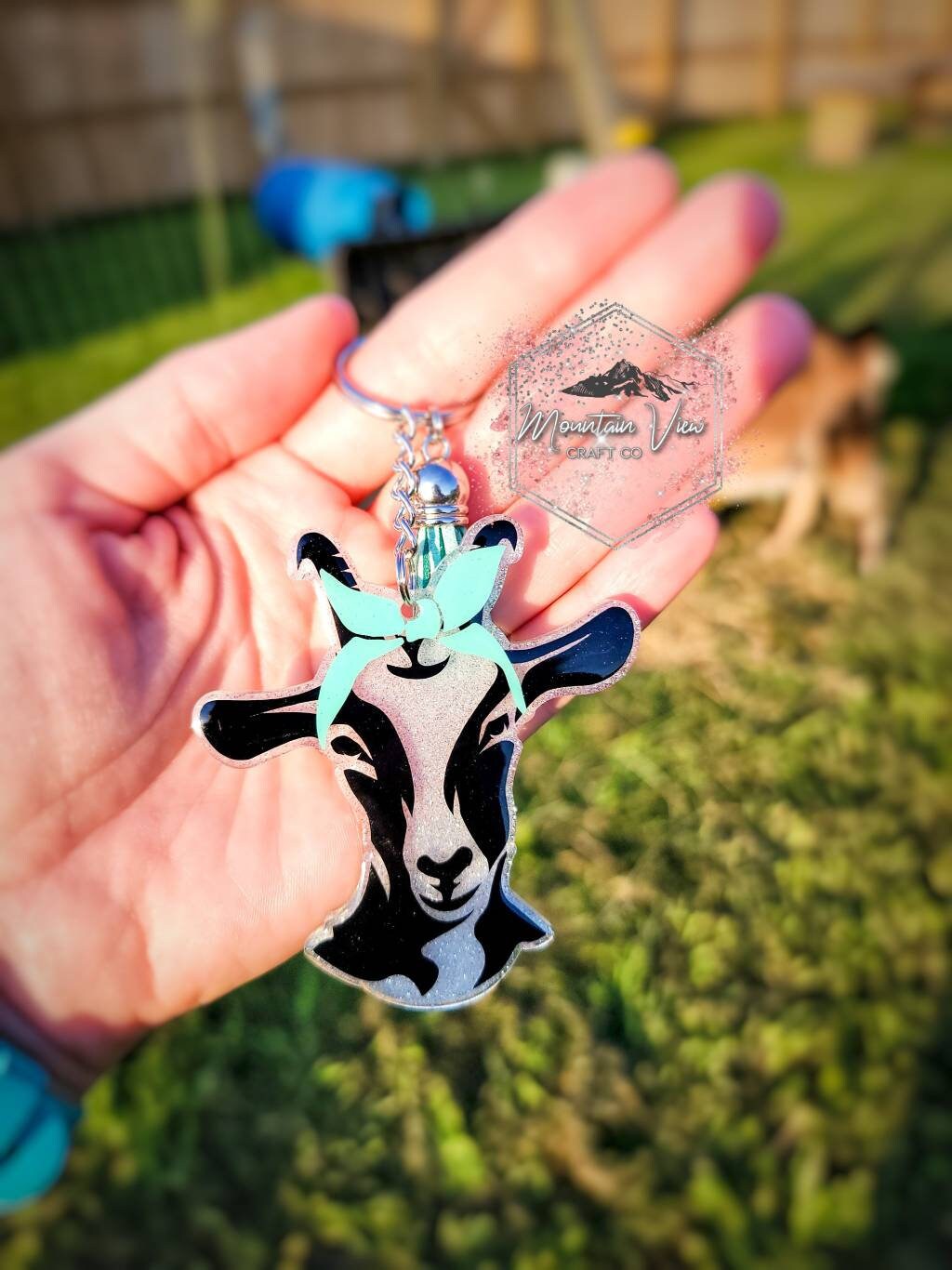 Customizable Goat With Bandana Glitter Keychain, Goat Keychain, Gpat ...