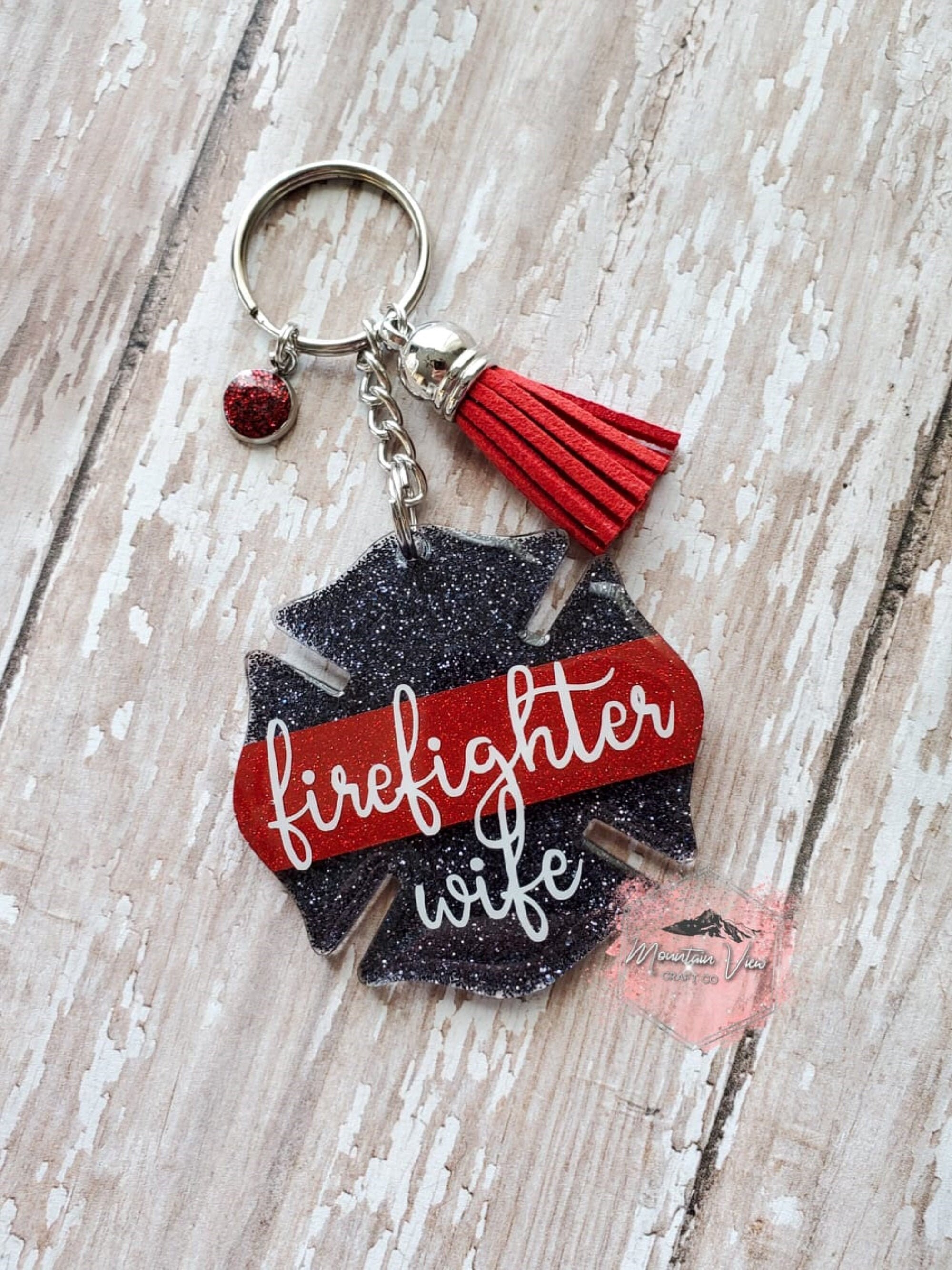 Firefighter Wife Thin Red Line Glitter Keychain Firefighter | Etsy