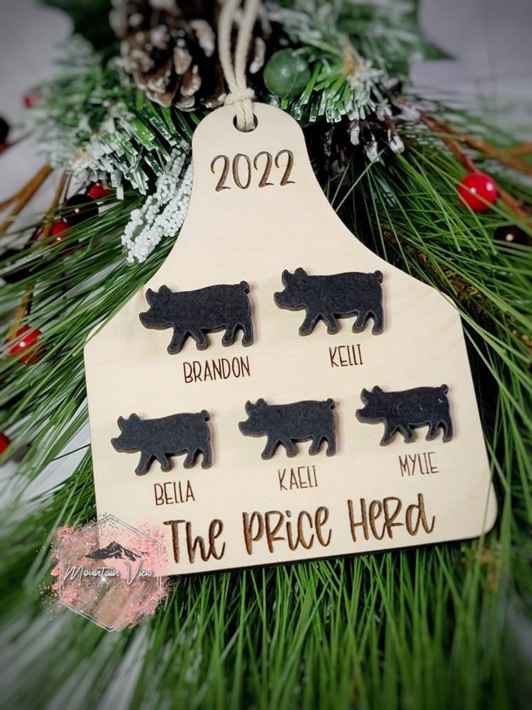 Personalized Pig Family Ornament, Farm Ornament, Personalized Family ...