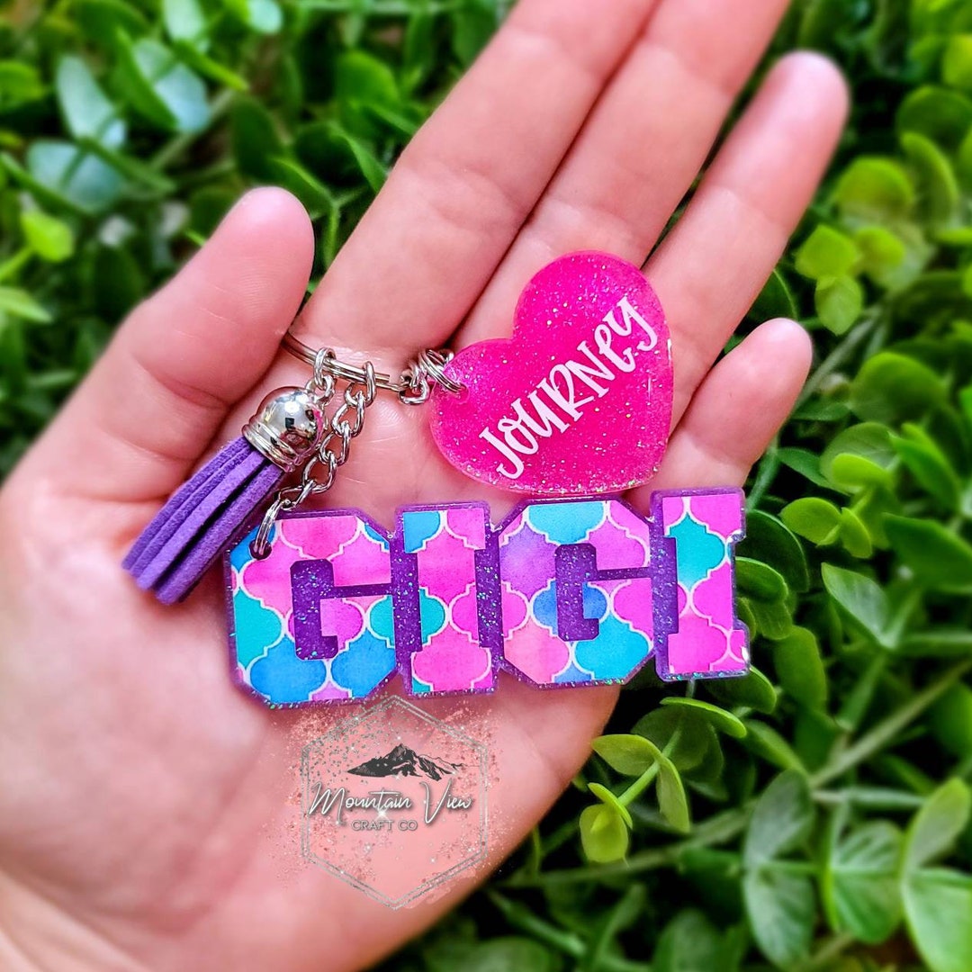Customizable Gigi Keychain With Personalized Mini Hearts, Personalized ...